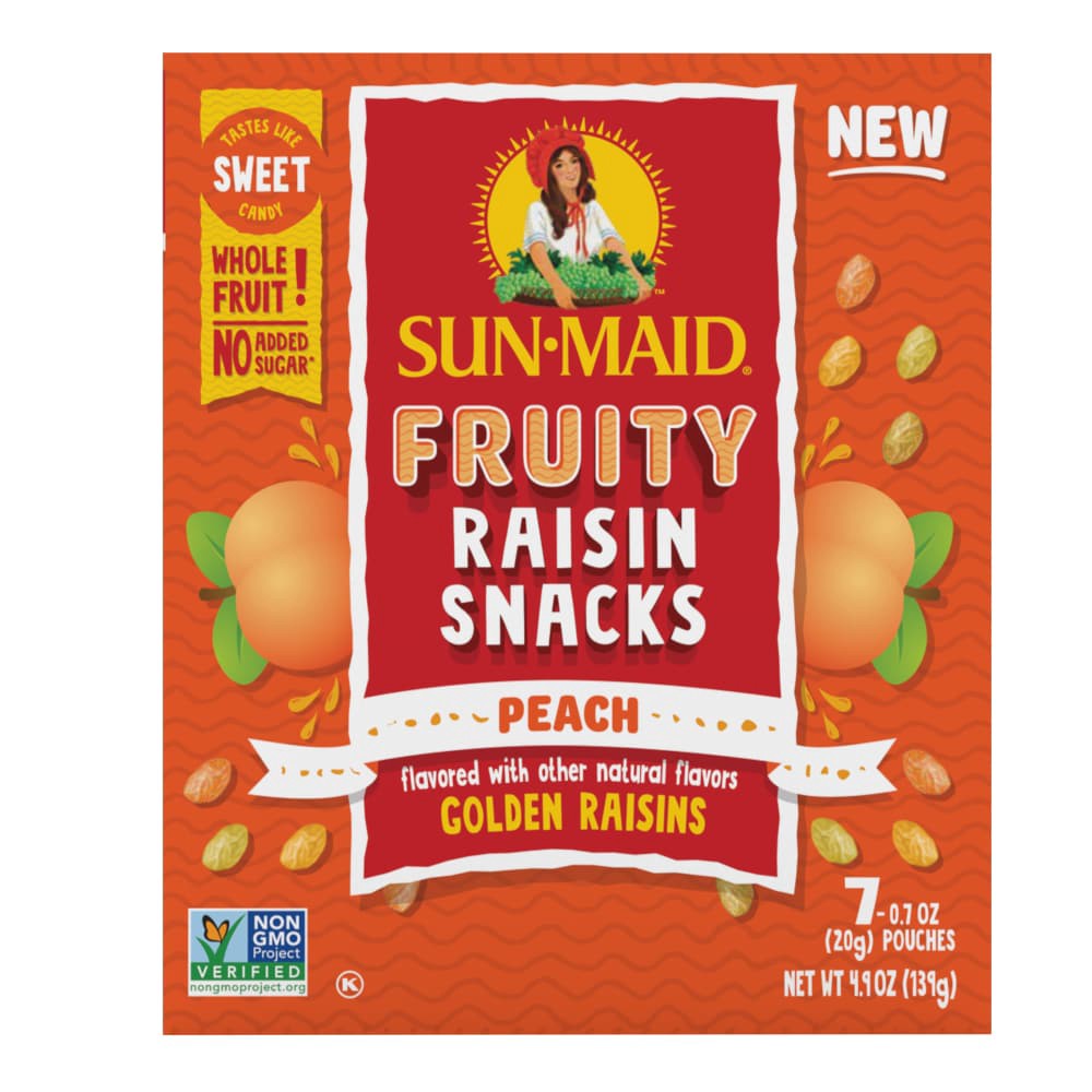 Sun-Maid Golden Raisins Fruity Peach Raisin Snacks 7 Pouches 0.7 oz ...