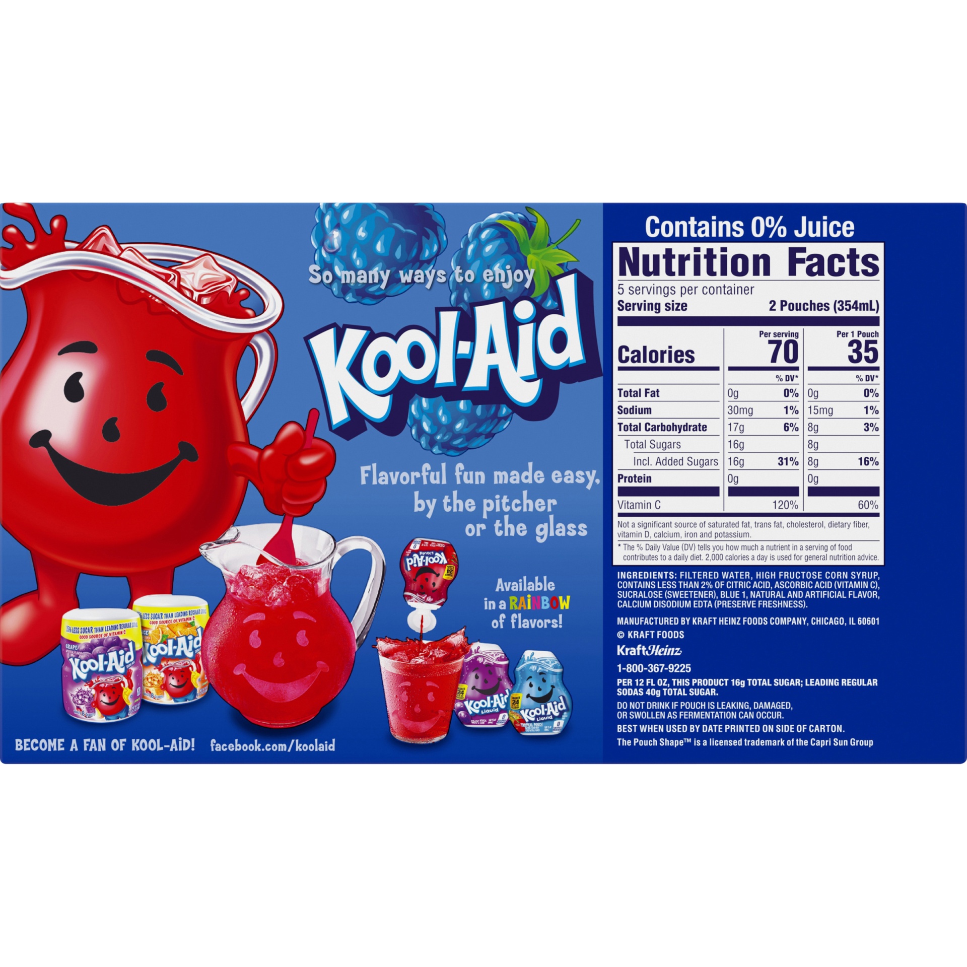 Kool-Aid Jammers Blue Raspberry Artificially Flavored Drink Pouches 10 ...