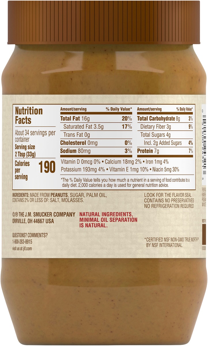 Jif Peanut Butter Nutrition Label