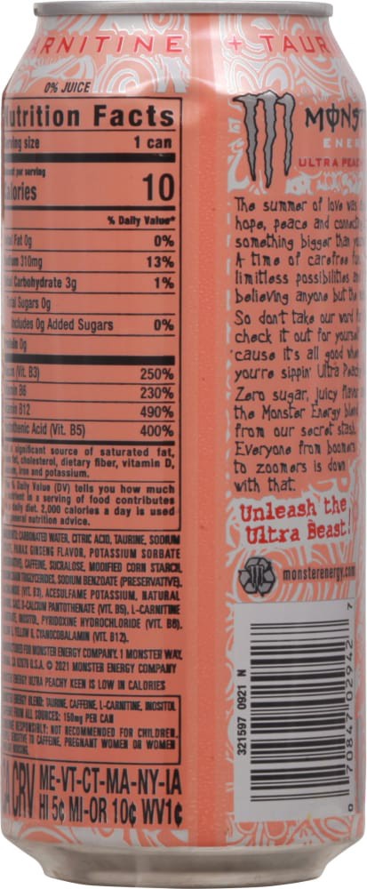 Monster Energy Ultra Peachy Keen Energy Drink - 16 fl oz Can 16 fl oz ...