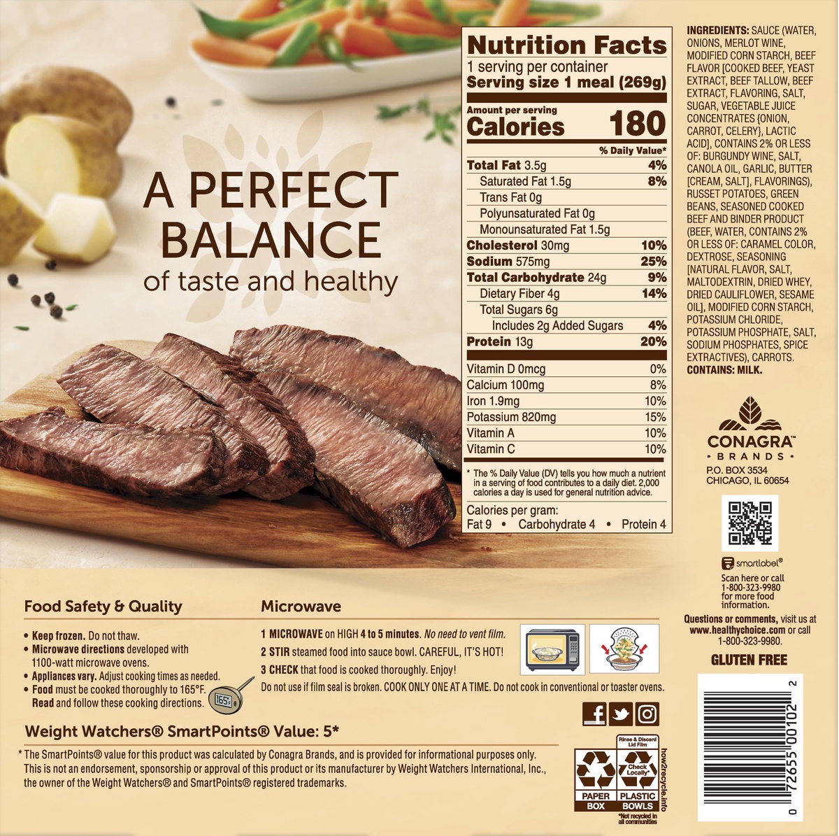 Healthy Choice Cafe Steamers Beef Merlot 9.5 oz | Shipt