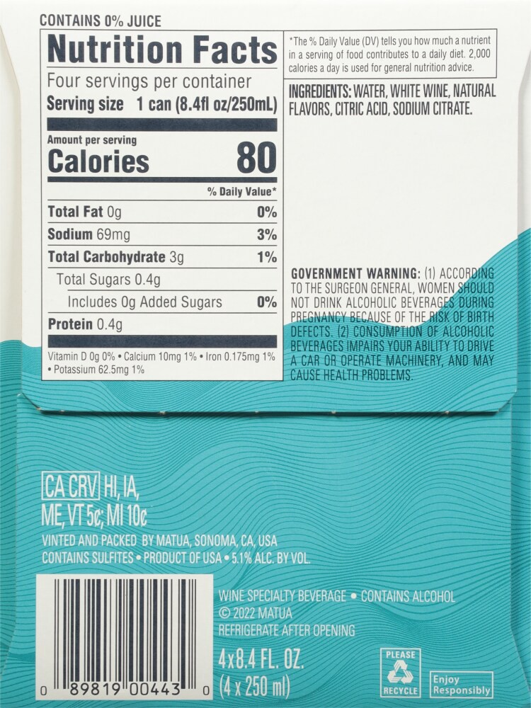 Matua Cooler Splash of Kiwi Sauvignon Blanc 4 - 8.4 fl oz Cans 4 ct | Shipt