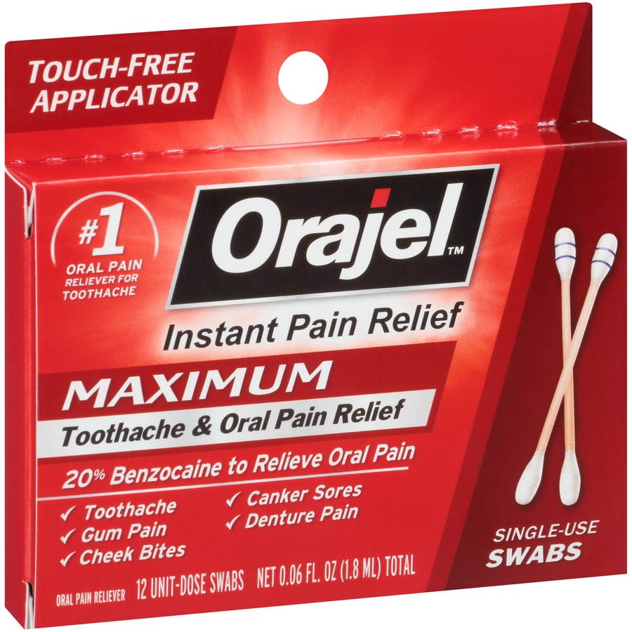 Orajel Maximum Toothache & Oral Pain Relief Single-Use Swabs Box 12 ct ...