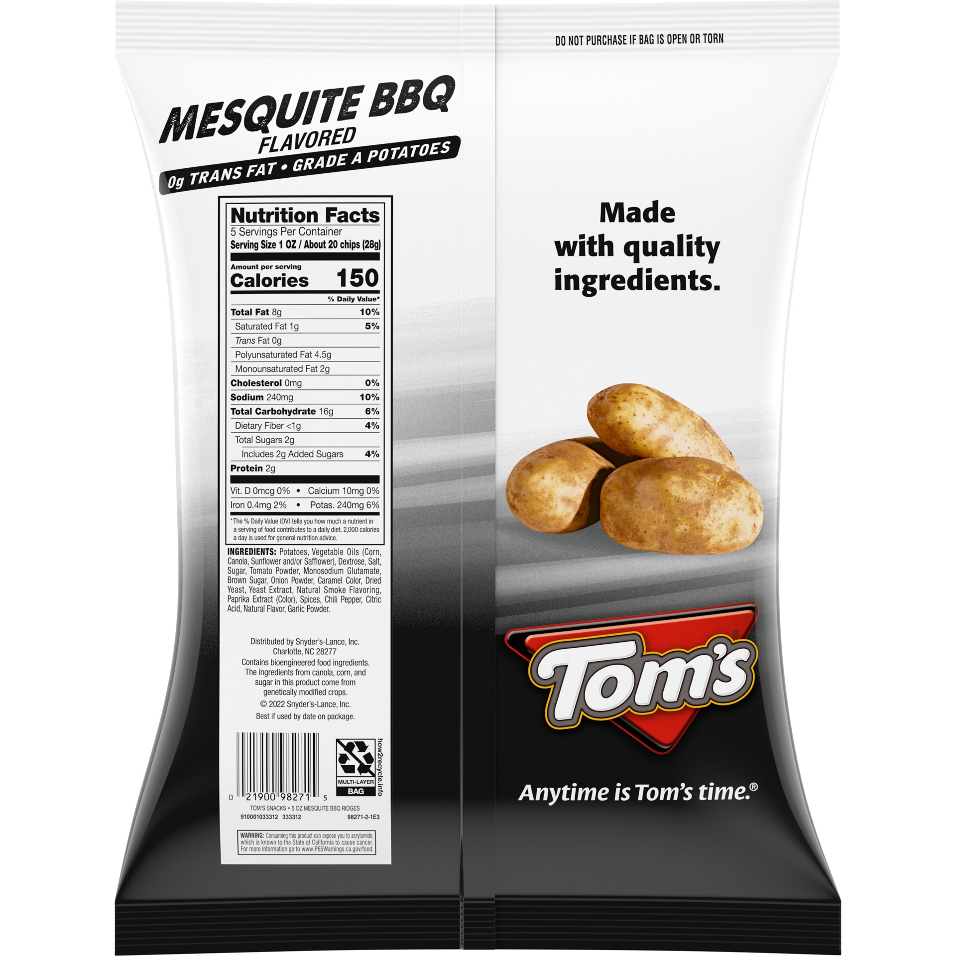 Tom's Ridges Potato Chips, Mesquite BBQ, 5 Oz Bag 5 oz | shipt