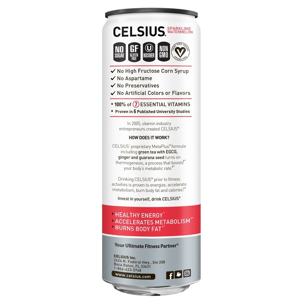 CELSIUS Sparkling Watermelon, Functional Essential Energy Drink 12 Fl ...