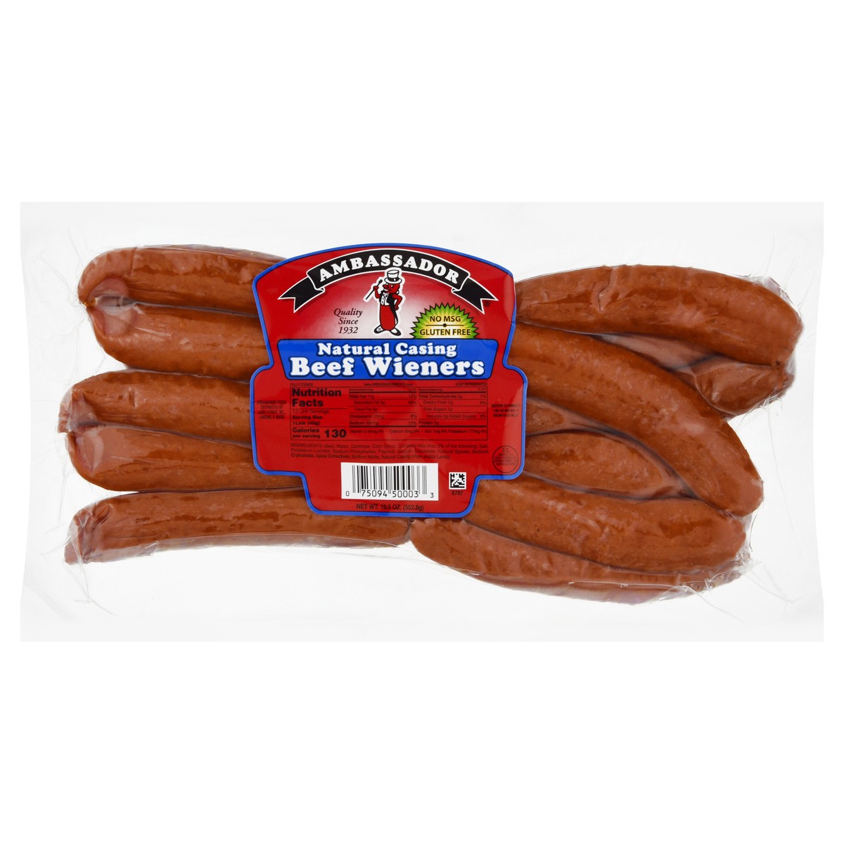Ambassador Natural Casing Beef Weiners 19.5 oz | Shipt