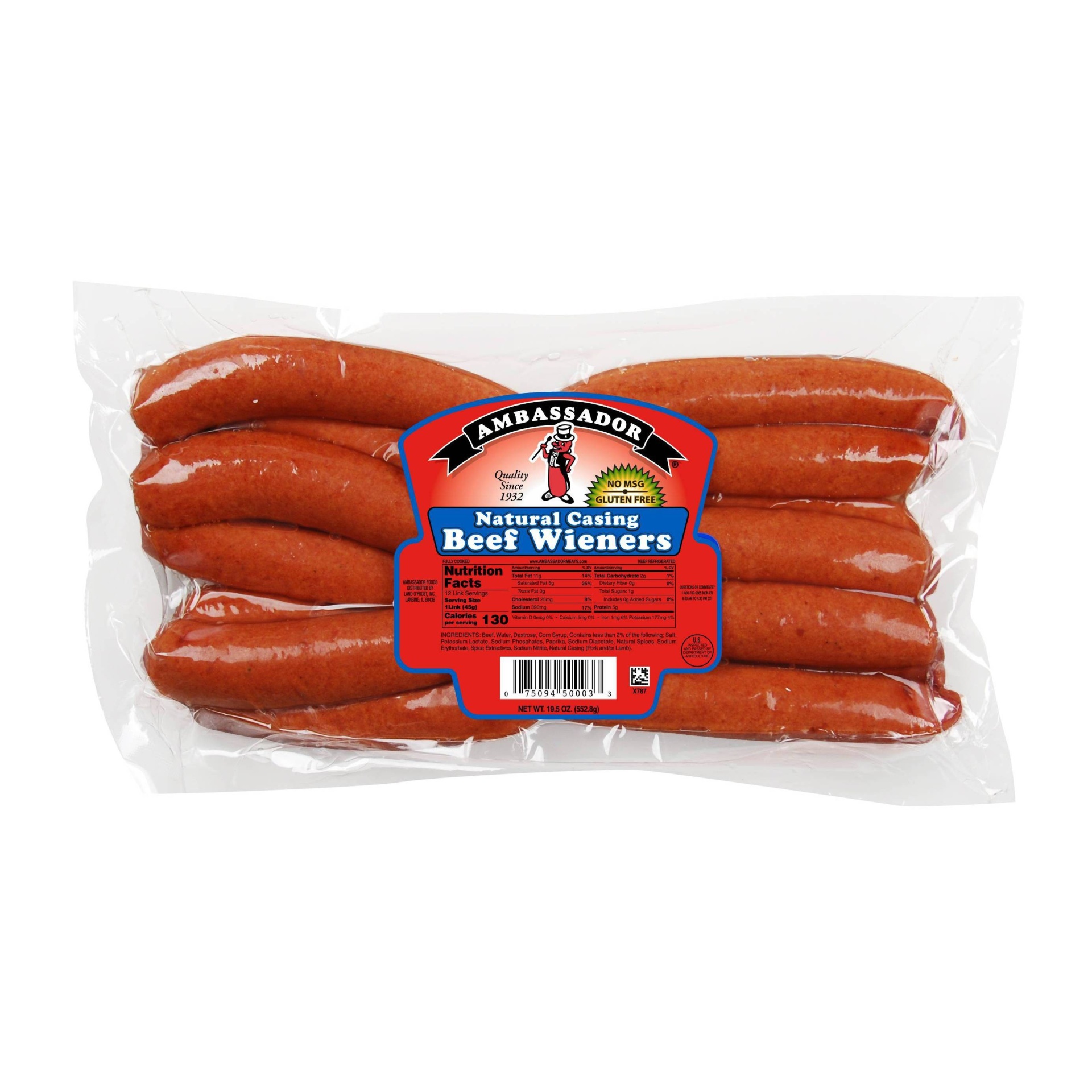 Ambassador Beef Wieners, Natural Casing 19.5 oz | Shipt