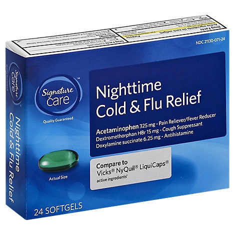 Signature Care Cold & Flu Relief Nighttime Acetaminophen Softgel 24 ...
