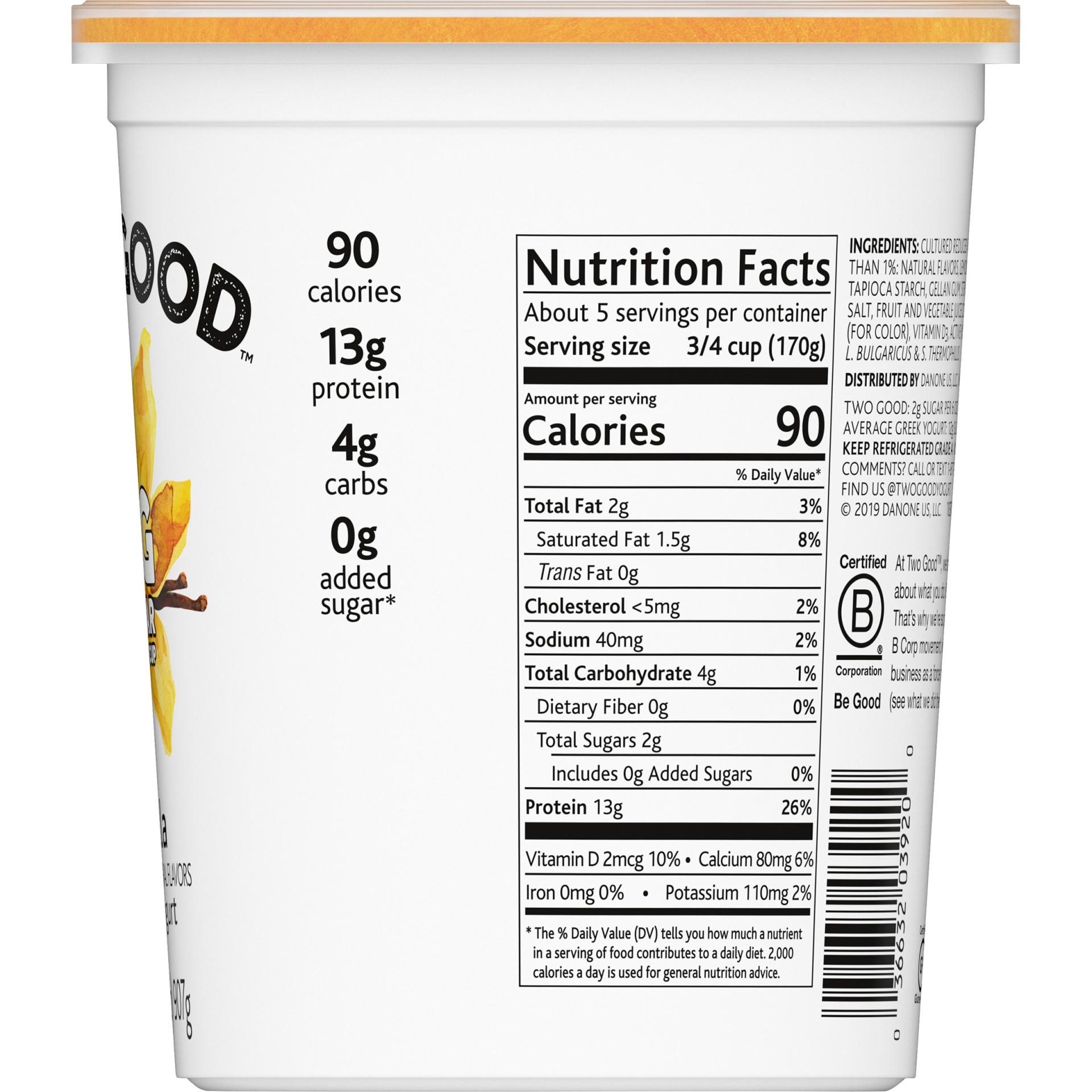 Two Good Vanilla Low Fat Lower Sugar Gluten Free Greek Yogurt 32 oz | Shipt