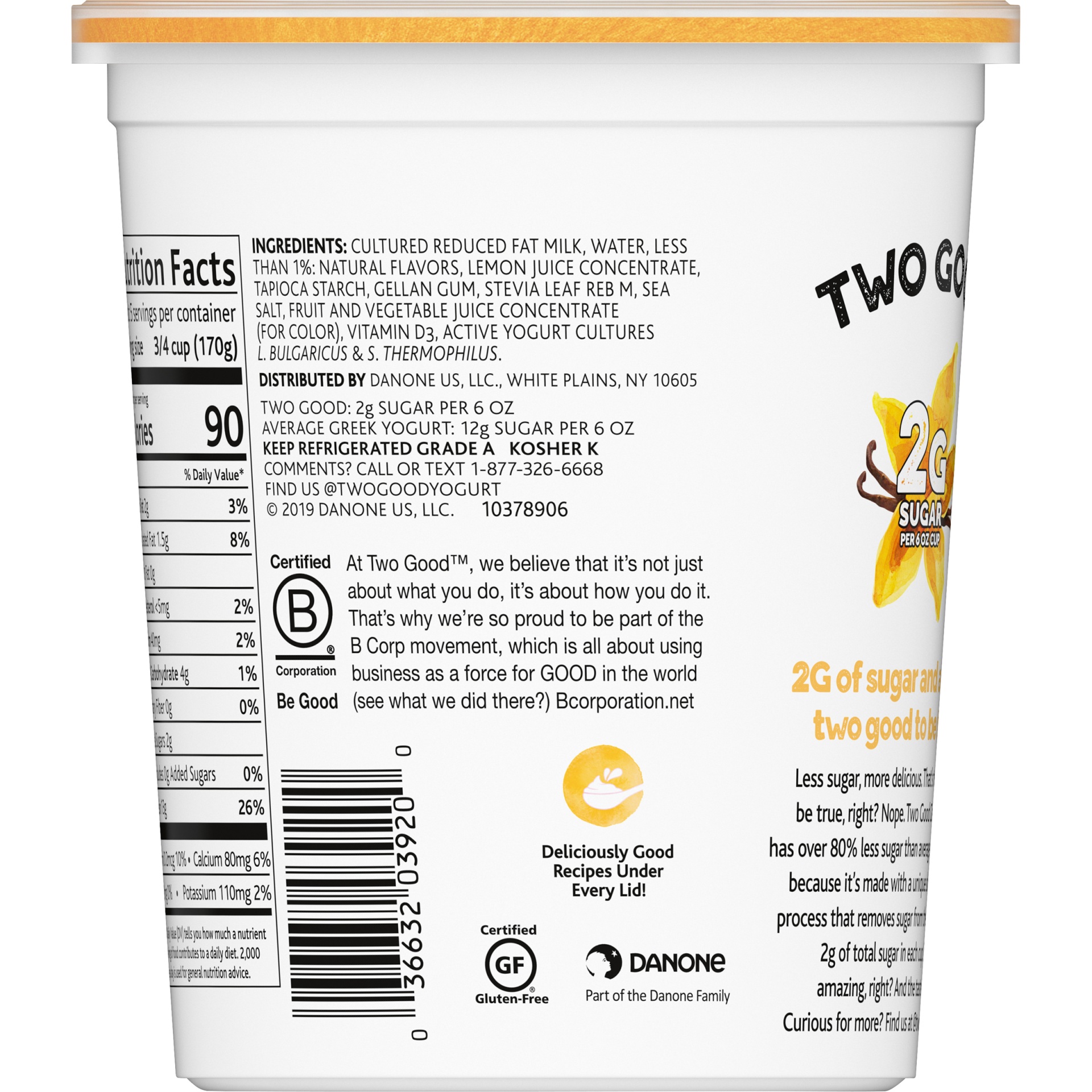 Two Good Vanilla Low Fat Lower Sugar Gluten Free Greek Yogurt 32 oz | Shipt
