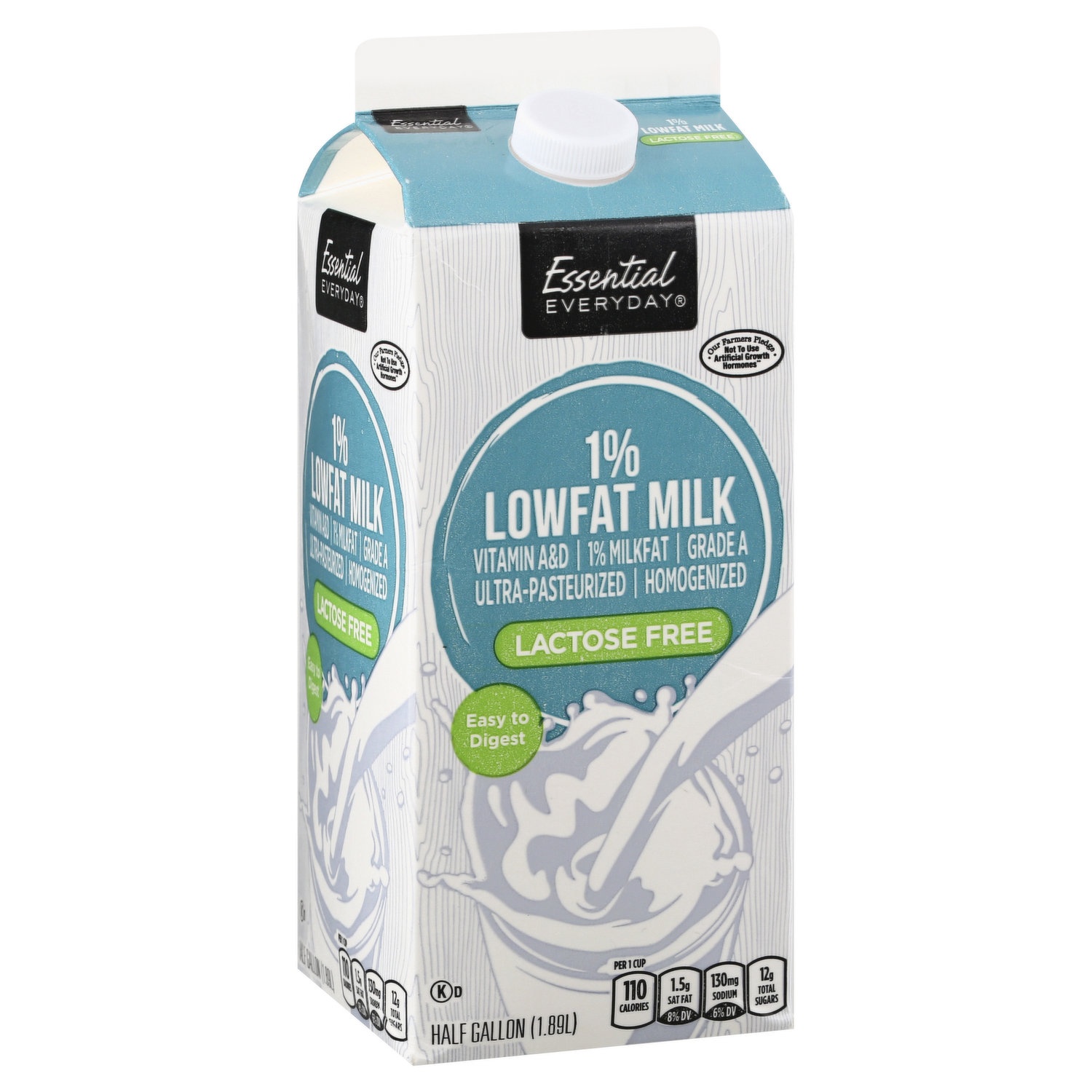 Essential Everyday Milk, Lactose Free. 1% Low Fat, 0.5 Gallon 1/2 gal ...