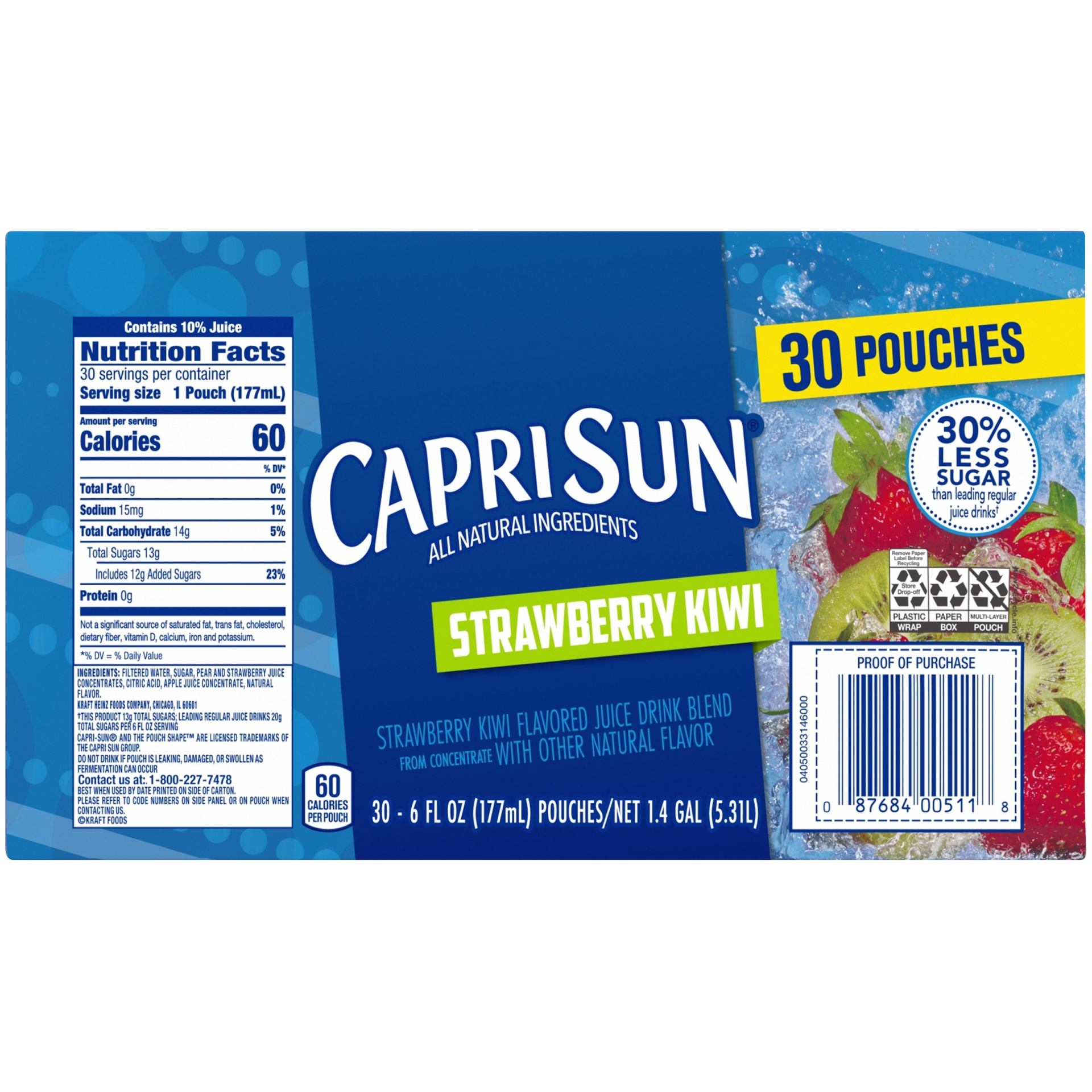 Capri Sun Strawberry Kiwi Naturally Flavored Juice Drink Blend 30 ct; 6 ...