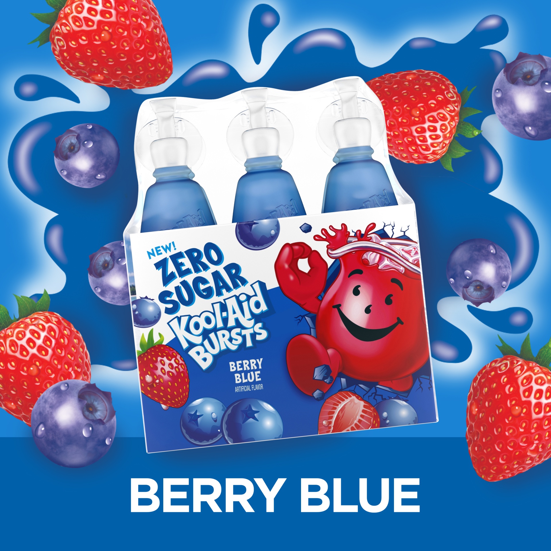 Kool-Aid Bursts Berry Blue Zero Sugar Artificially Flavored Soft Drink ...