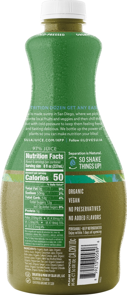 Suja Organic Mighty Dozen Vegetable & Fruit Juice Drink 46 fl oz | Shipt
