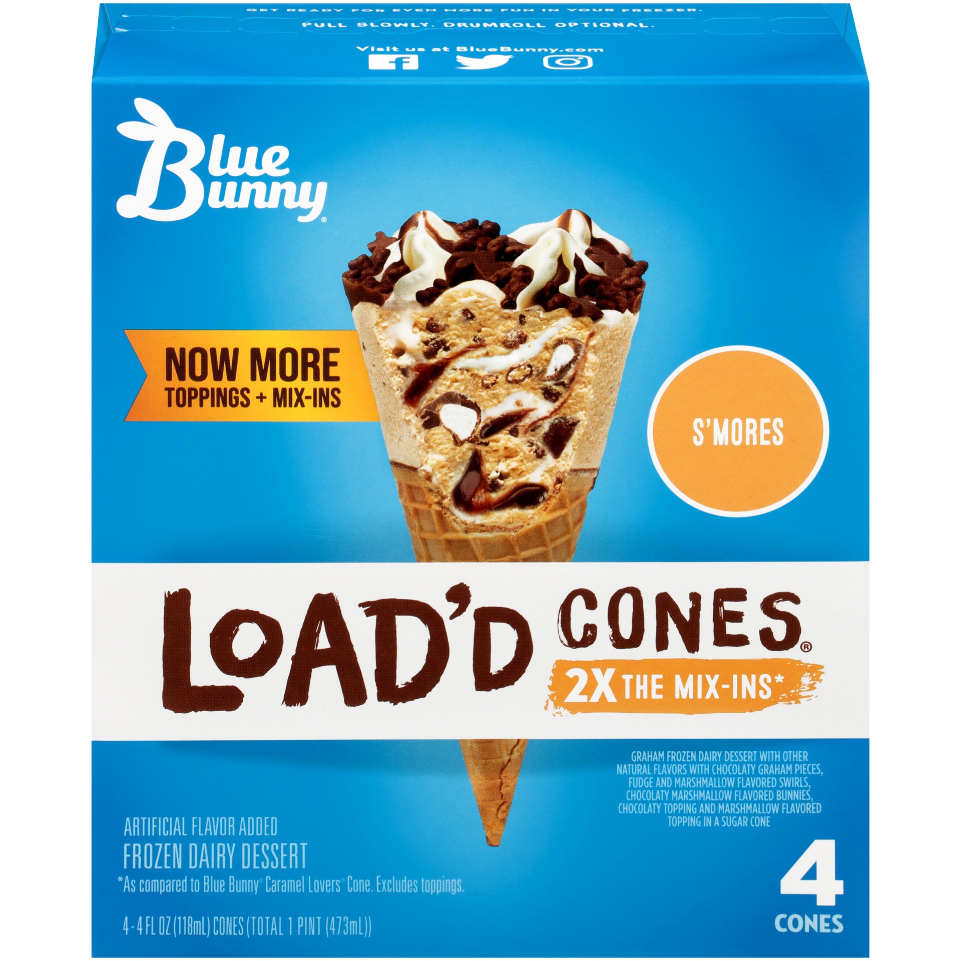 Blue Bunny Load'D Cones S'Mores Ice Cream Cones 4 ct | Shipt