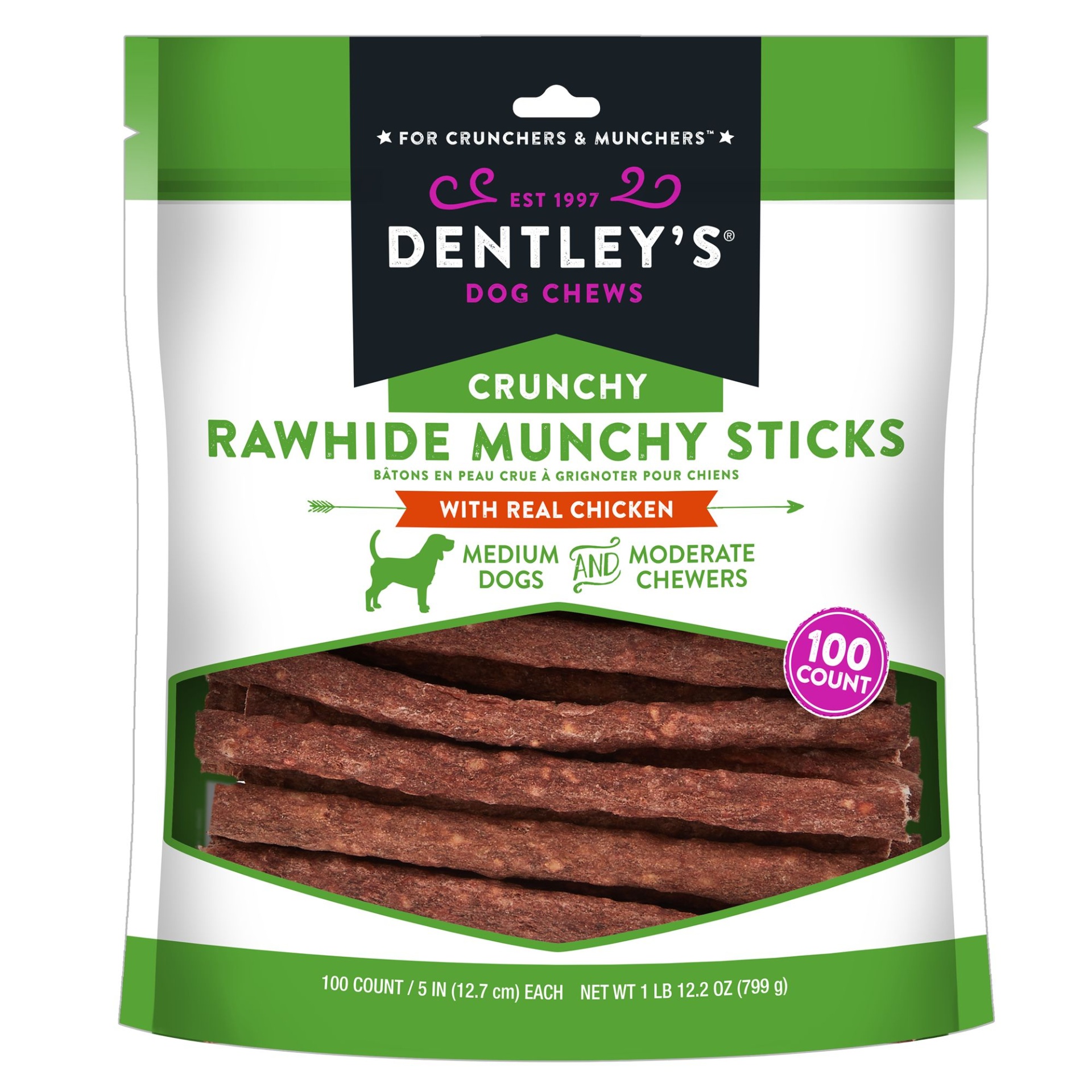 Dentley's Crunchy Rawhide Munchy Stick Dog Treats - Chicken 100 ct | Shipt