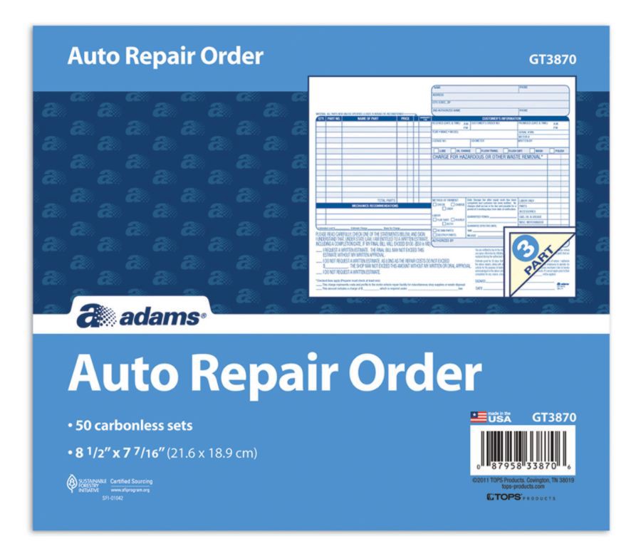 Adams 3-Part Carbonless Auto Repair Order Set 1 ct | Shipt