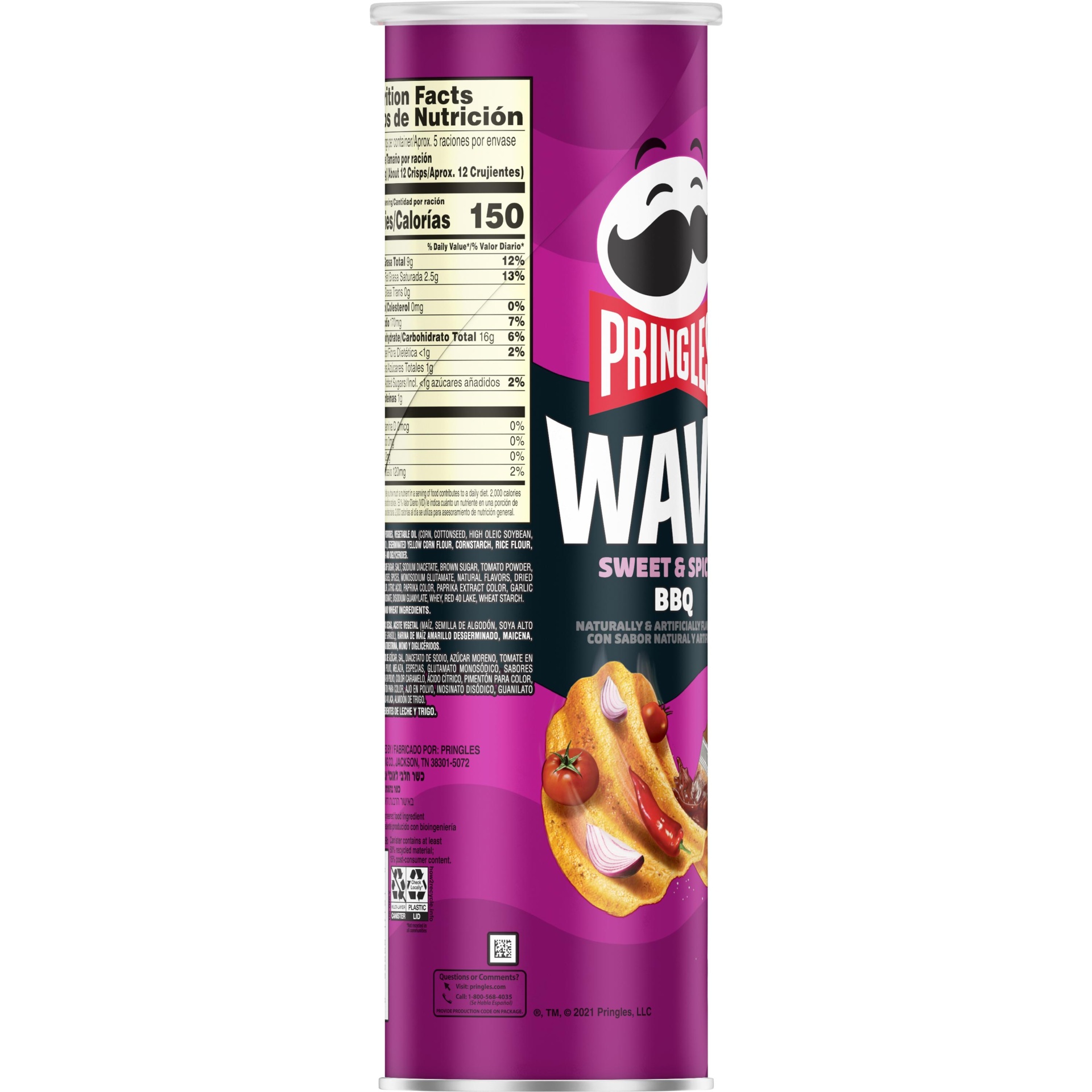 Pringles Potato Crisps Chips, Lunch Snacks, Sweet and Spicy BBQ 4.8 oz ...