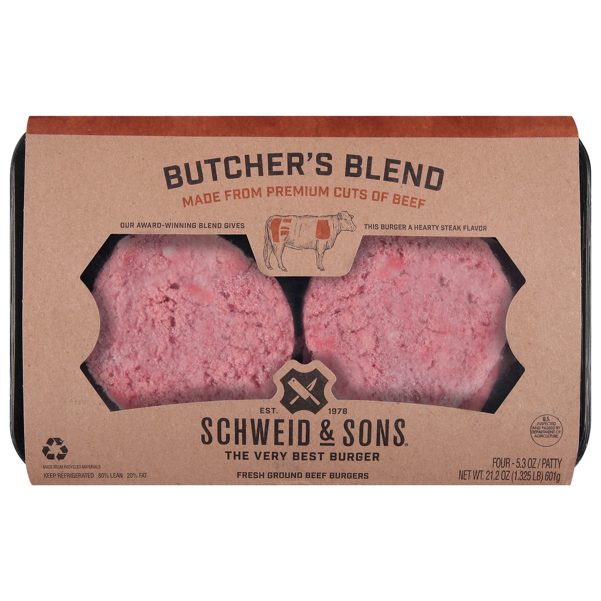 Schweid & Sons Butcher's Blend Fresh Ground Beef Burgers 4 ea 4 ct | Shipt