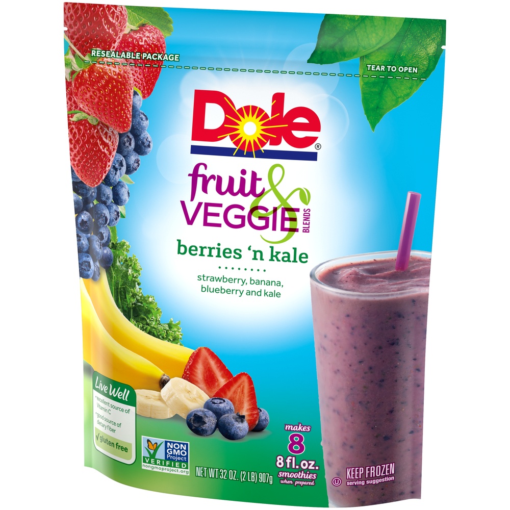 Dole Frozen Fruit & Veggie Blends Berries 'N Kale Smoothies 32 oz | Shipt