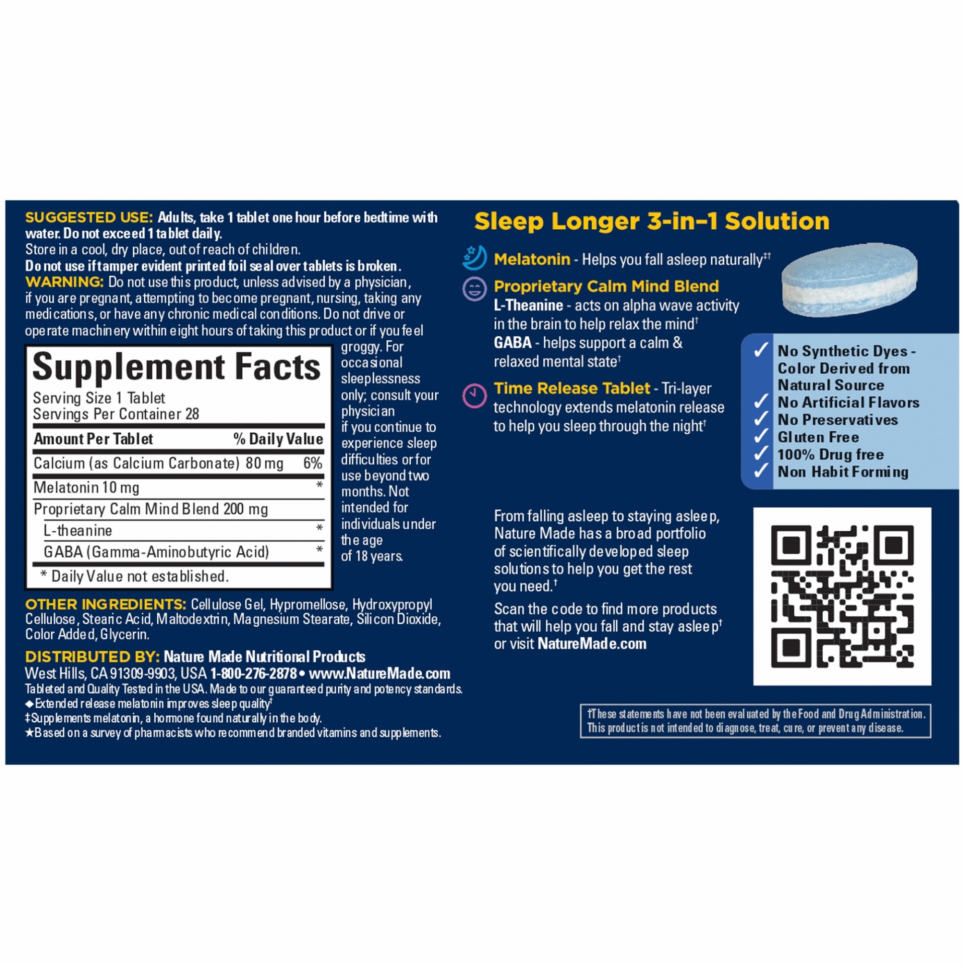 Nature Made Sleep Longer, Melatonin 10mg Time Release Tri-Layer Tablets ...