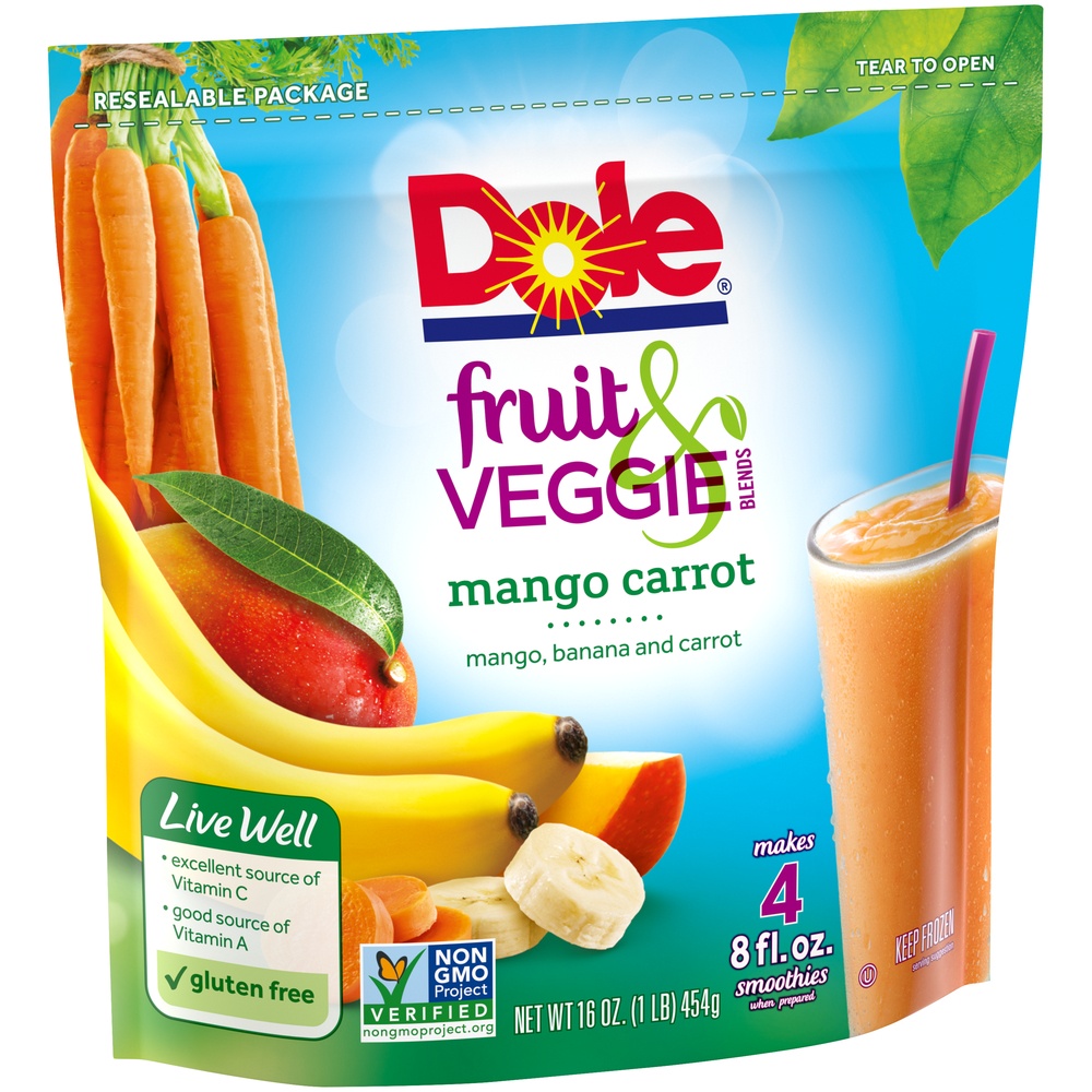 Dole Fruit & Veggie Blends Mango Carrot Smoothies 16 oz | Shipt