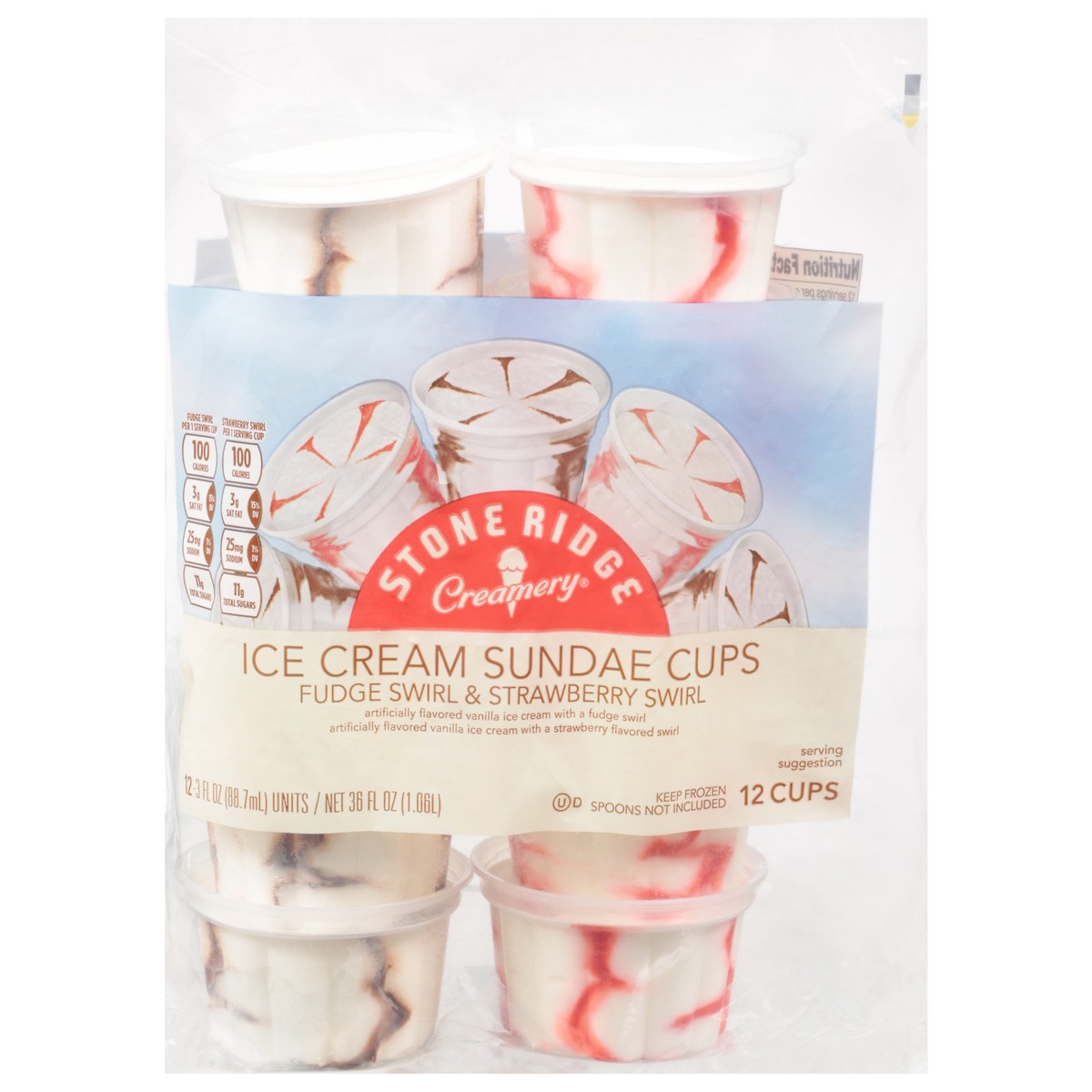 Creamery Fudge Swirl & Strawberry Swirl Ice Cream Sundae Cups 12 - 3 fl ...