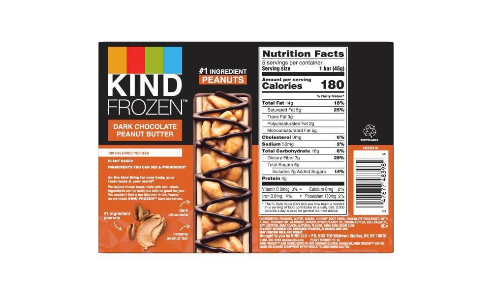 KIND FROZEN Dark Chocolate Peanut Butter Creamy Peanut Butter Bars 5-1. ...