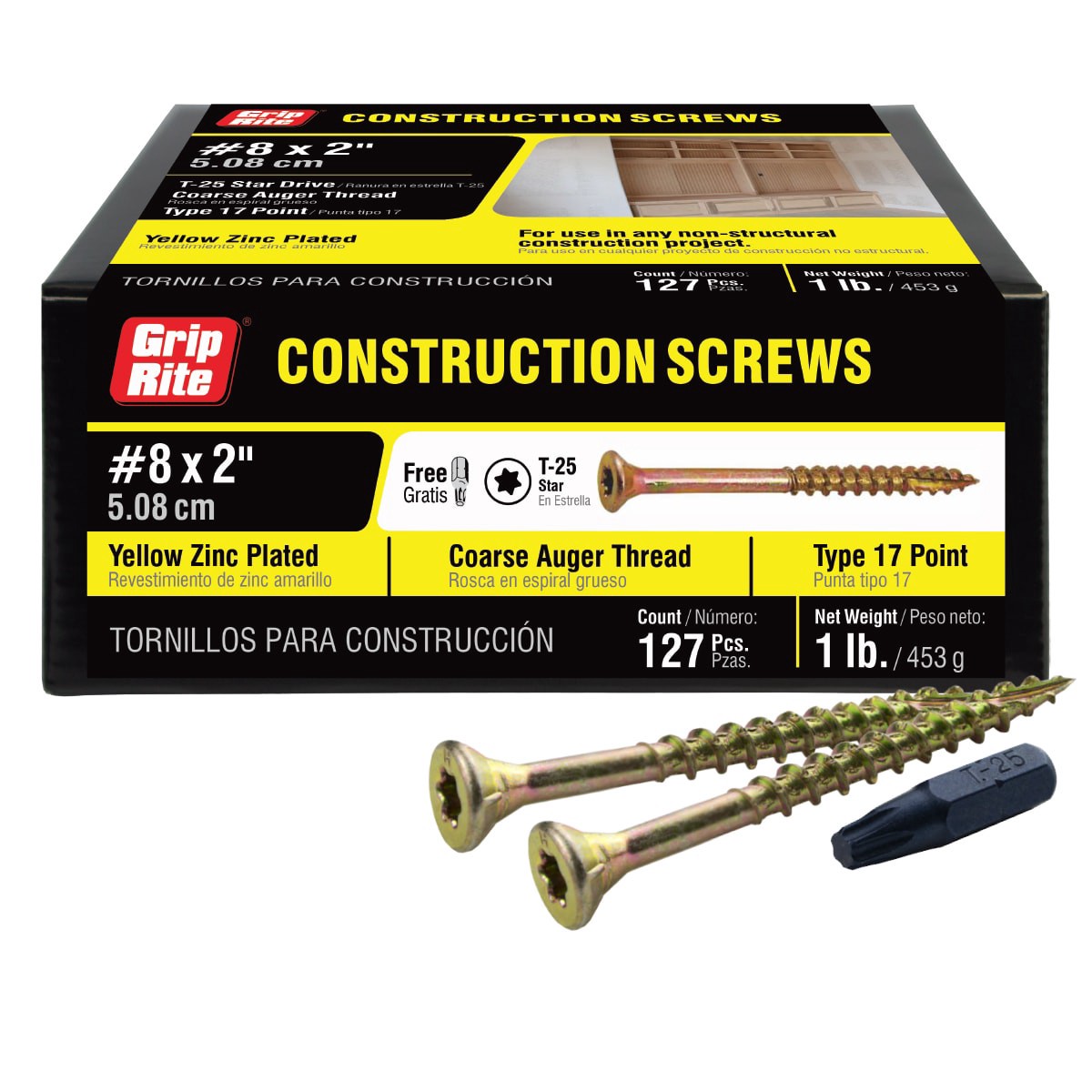 Grip-Rite #8 x 2-in Yellow zinc Interior Wood screws ( 127 -Per Box ) 1 ...