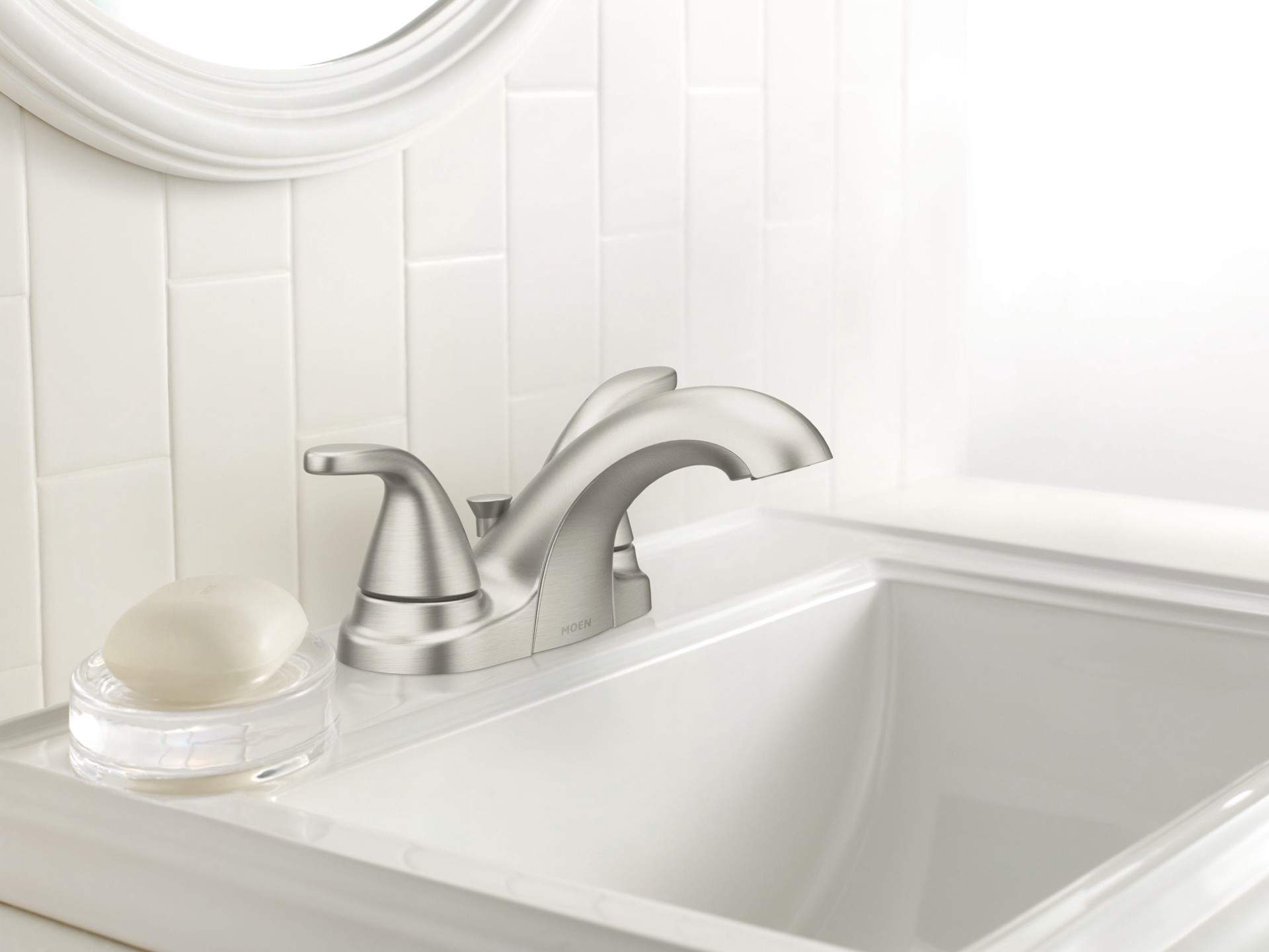 Moen Adler Spot Resist Brushed Nickel 4-in centerset 2-handle ...