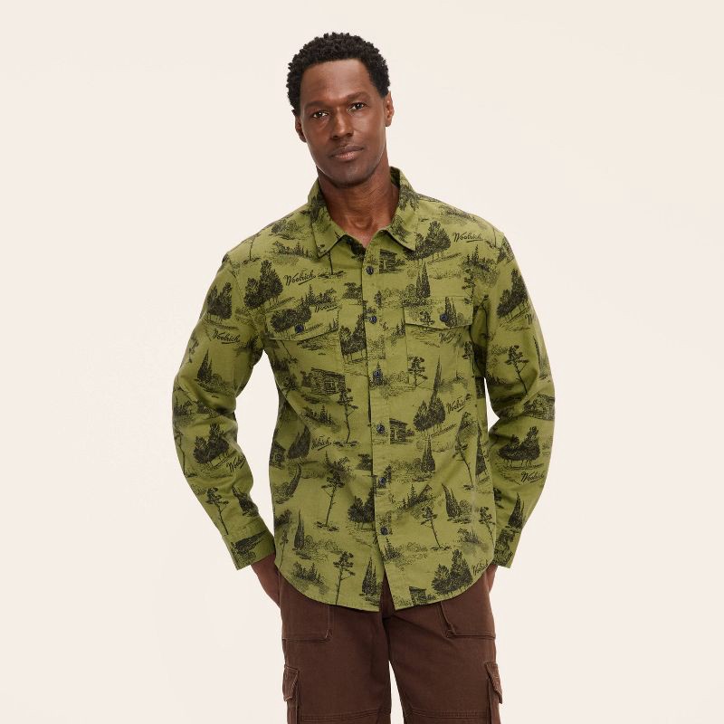 Adult Long Sleeve Toile Print Flannel Button-Down Shirt - Woolrich x Target Green S 1 ct | shipt