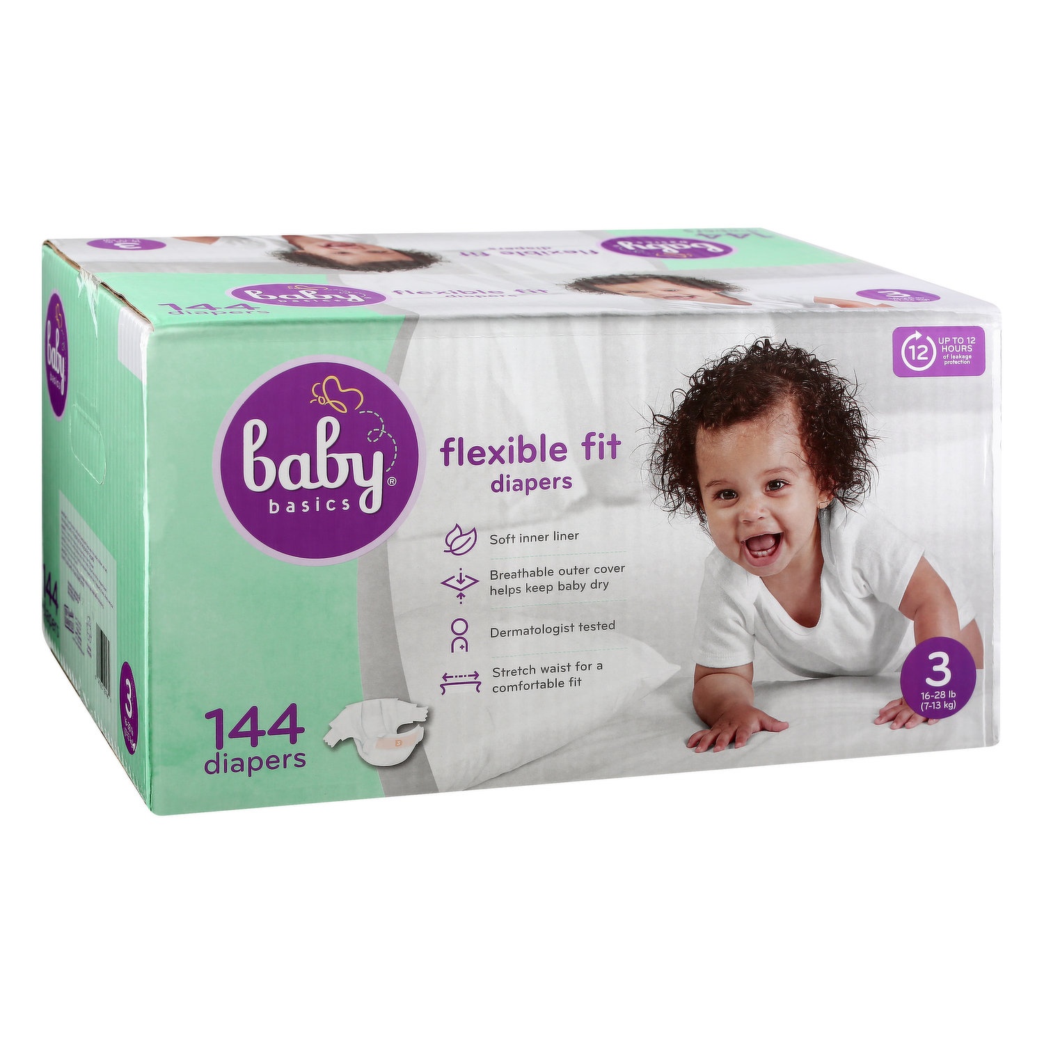 Baby Basics Diapers, Flexible Fit, 3 (16-28 lb), 144 Each 28 lb | Shipt