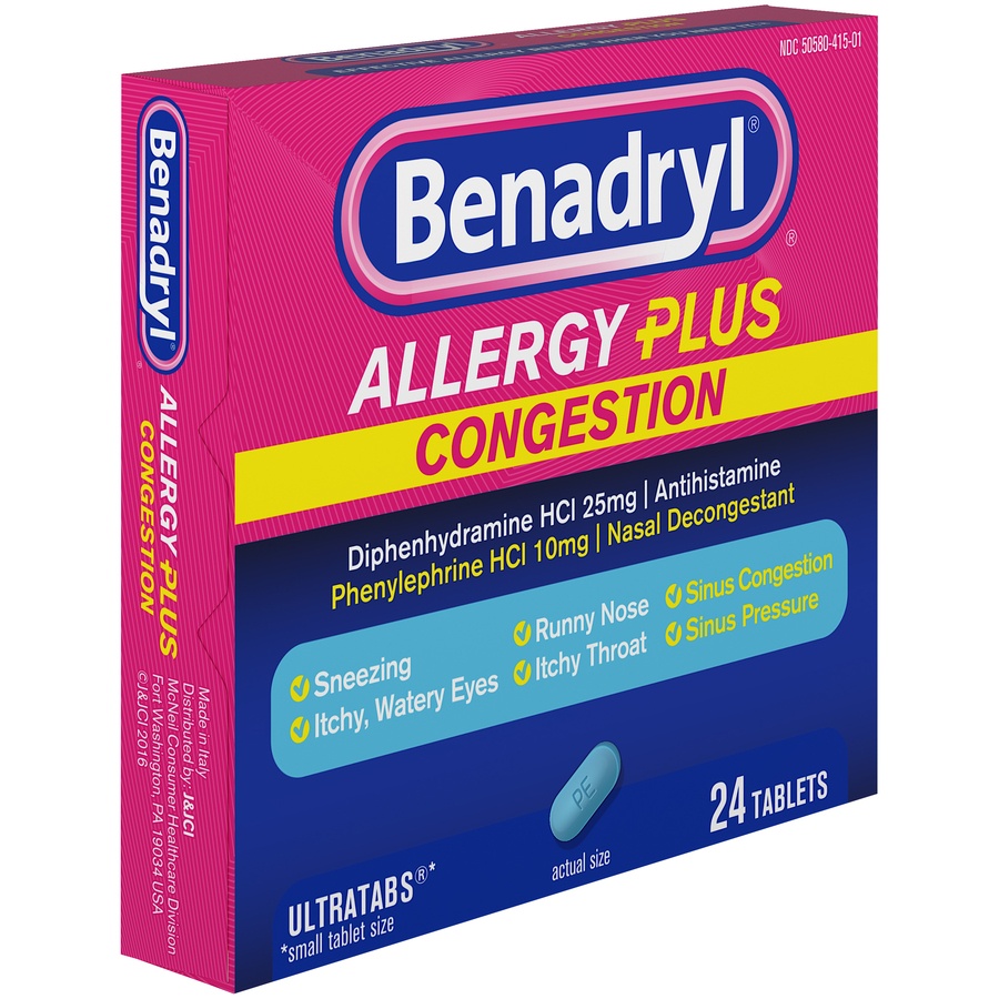 Benadryl Allergy Plus Congestion Ultratabs, Allergy Medicine with ...