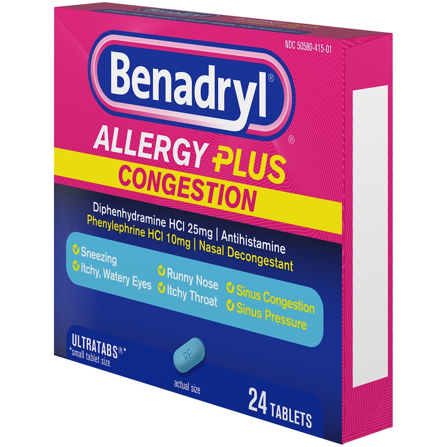 Benadryl Allergy Plus Congestion Ultratabs, Allergy Medicine with ...