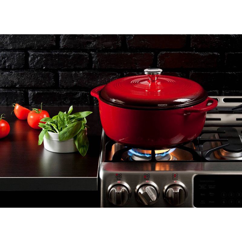 Lodge 7.5qt Cast Iron Enamel Dutch Oven Red: Enameled Cast Iron, Oven ...