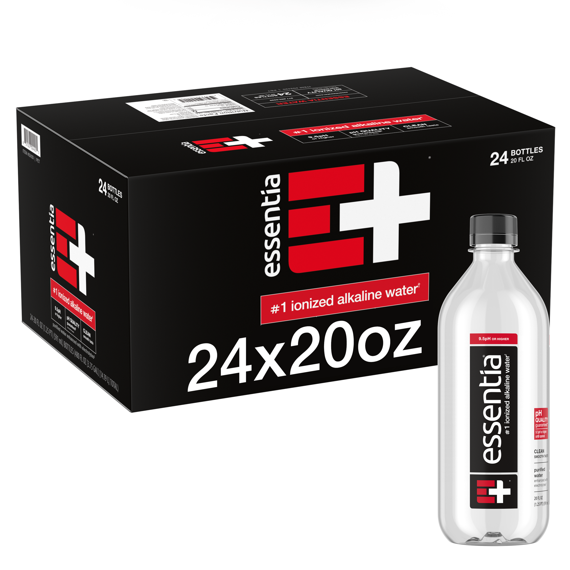 Essentia Bottled Water, 20 Ounce, 24-Pack, Ionized Alkaline Water 24 ct ...
