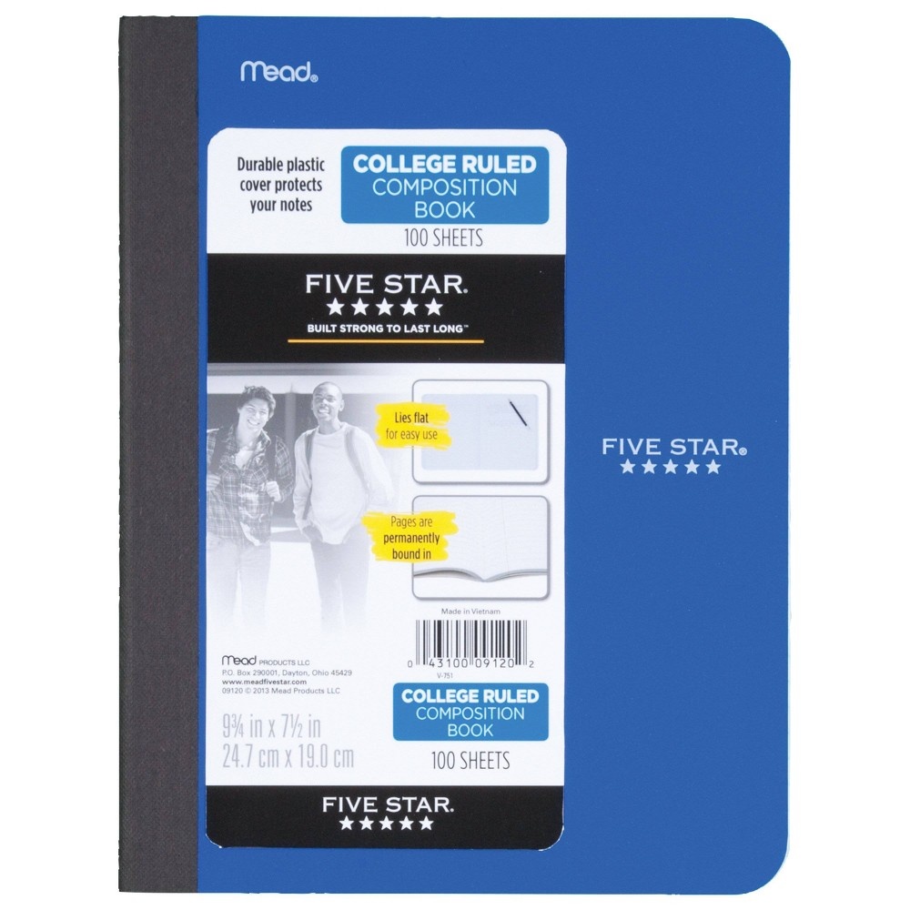 Five Star Composition Notebook, College Ruled, 100pgs, 7.5" x 9.75 ...