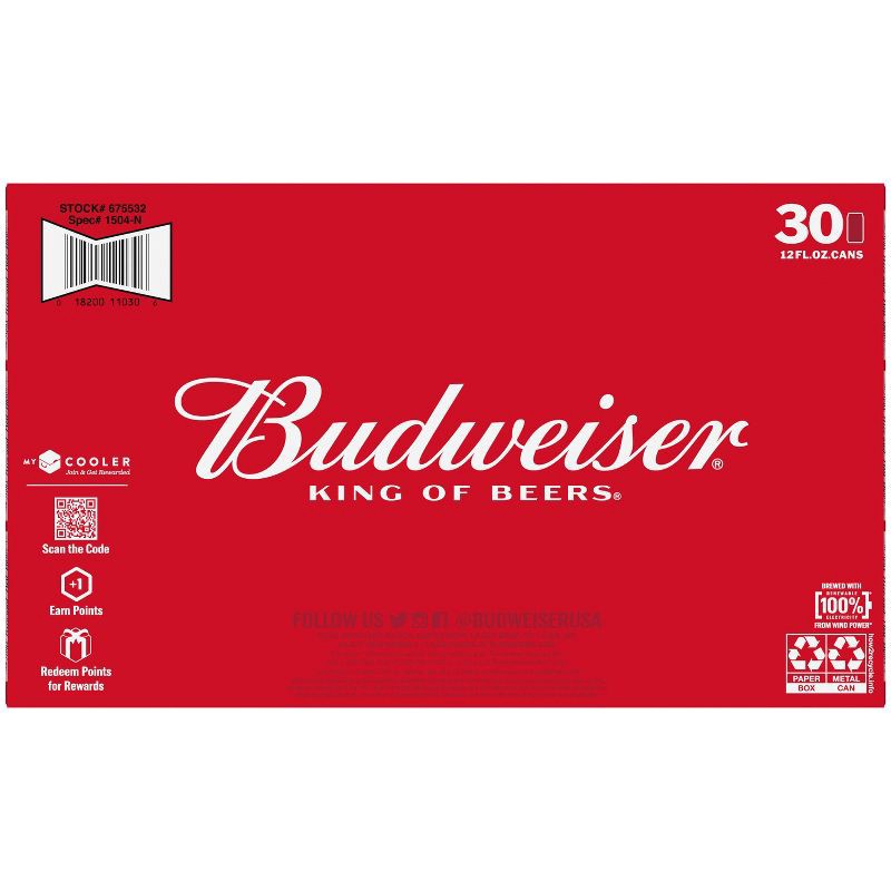 Budweiser Lager Beer - 30pk/12 fl oz Cans 30 ct; 12 fl oz | Shipt