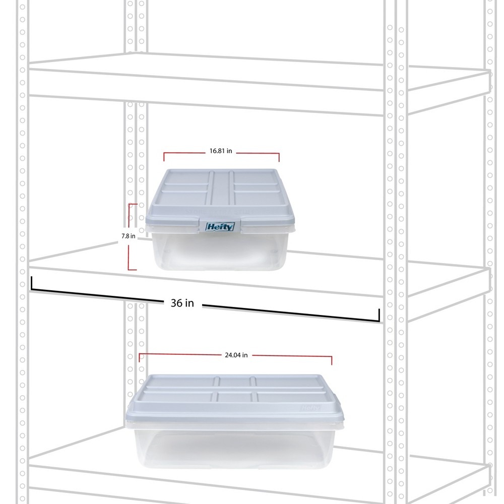 Hefty Clear Plastic Storage Bin with Gray HI-RISE Stackable Lid 40 qt ...