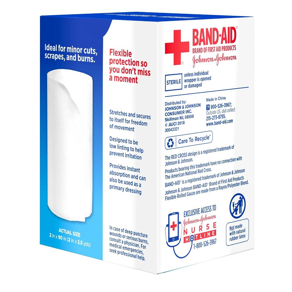 Band Aid Brand of First Aid Flexible Rolled Gauze Dressing for Minor ...