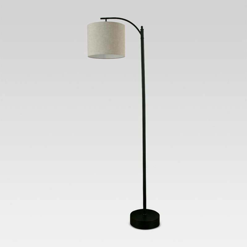 Downbridge Arc Floor Lamp Black with Tan Burlap Shade (Includes LED ...