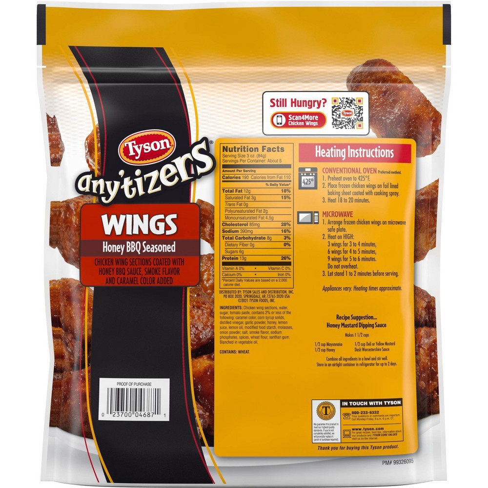 Tyson Any'tizers Frozen Honey BBQ Bone-In Chicken Wings - 22oz 22 oz ...