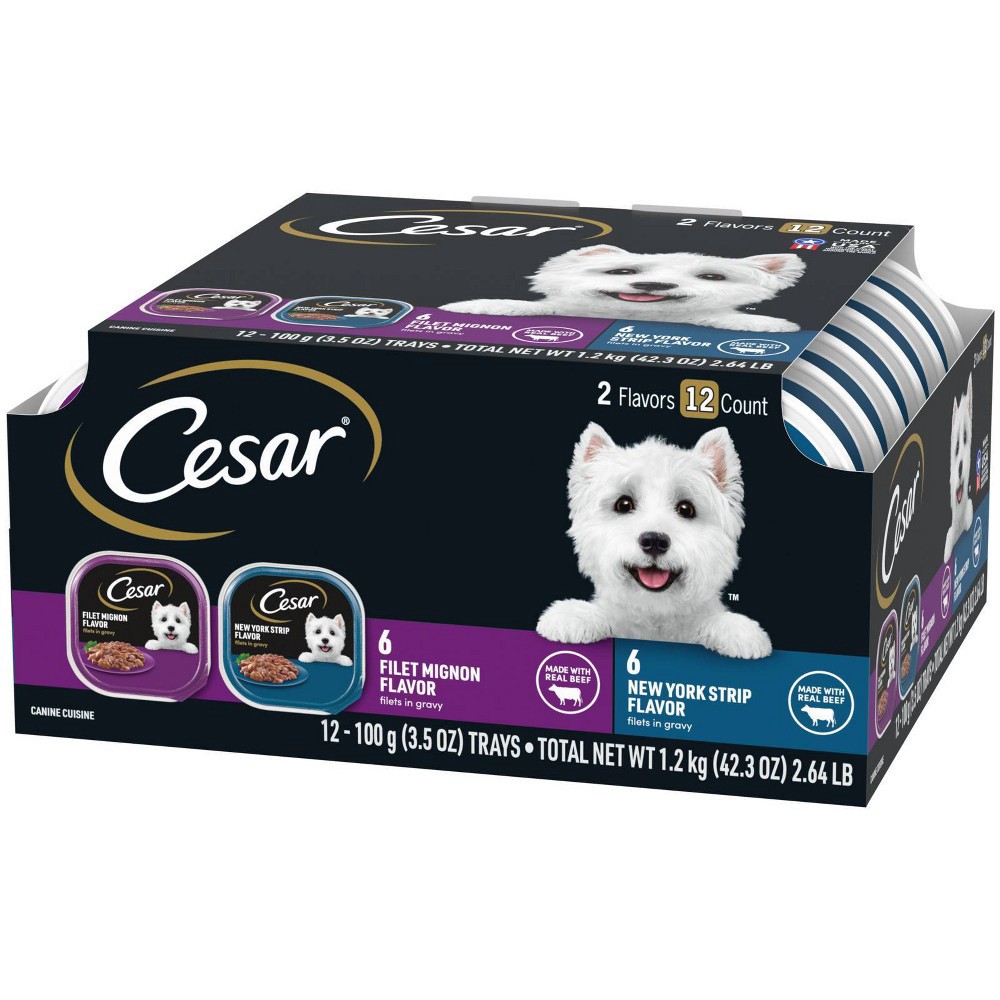 Cesar Adult Soft Wet Dog Food Filets In Gravy Variety Pack, Filet ...