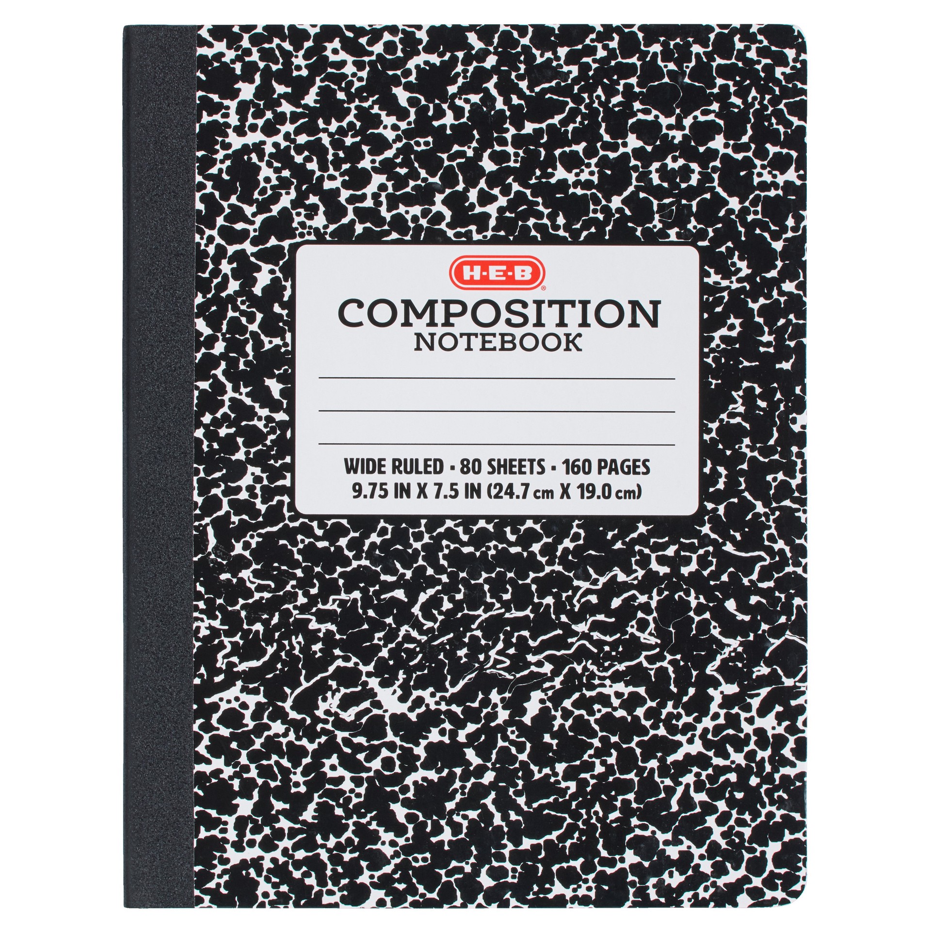H-E-B Wide Ruled Composition Notebook - Black Marble 9.75 in x 7.5 in ...