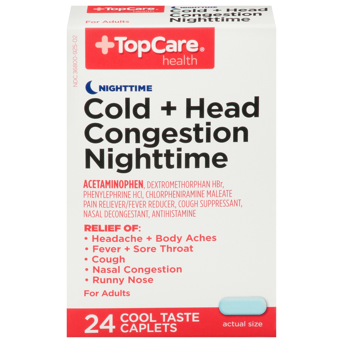 TopCare Cold + Head Congestion Nighttime Pain Reliever/fever Reducer ...