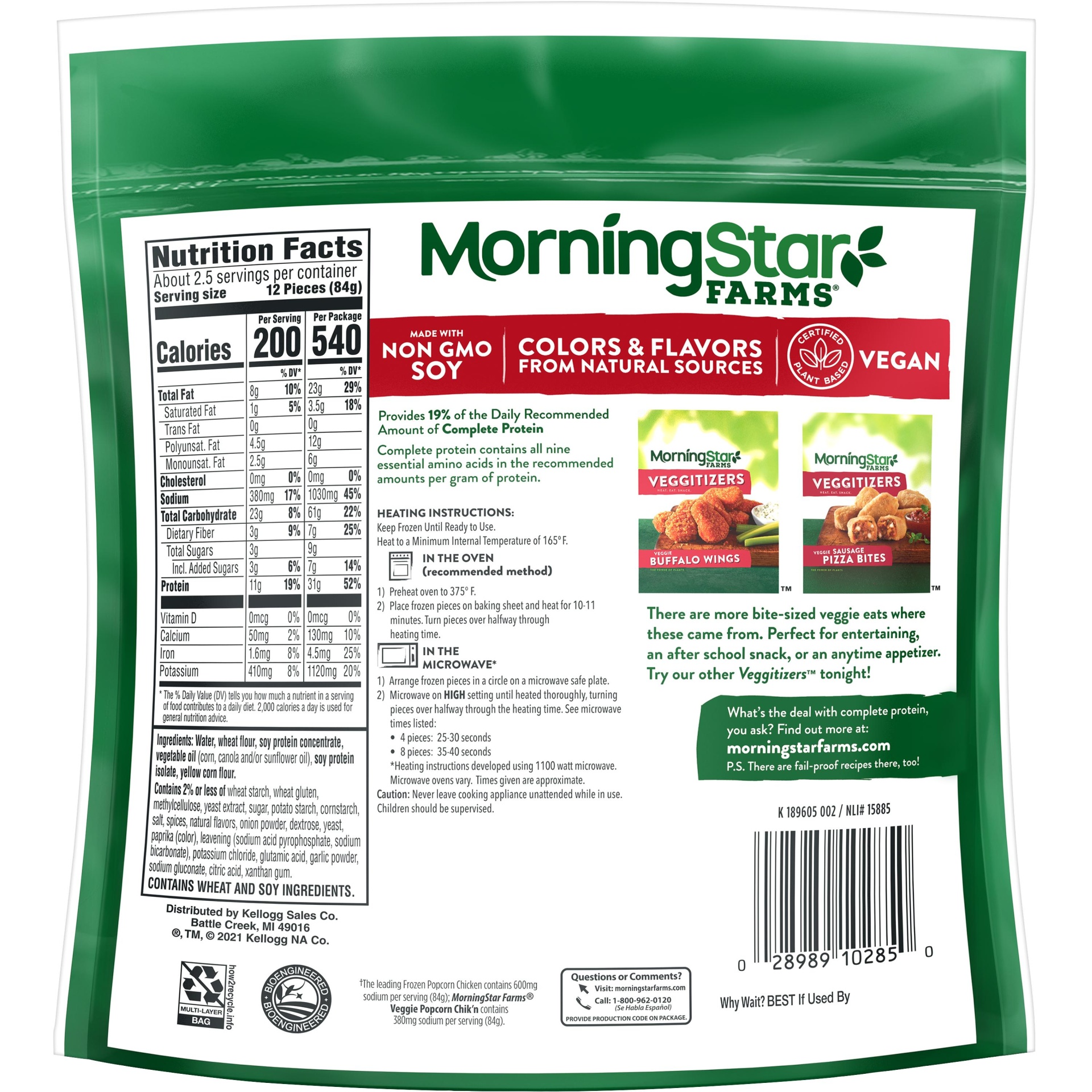 MorningStar Farms Veggitizers Meatless Popcorn Chicken, Plant Based ...