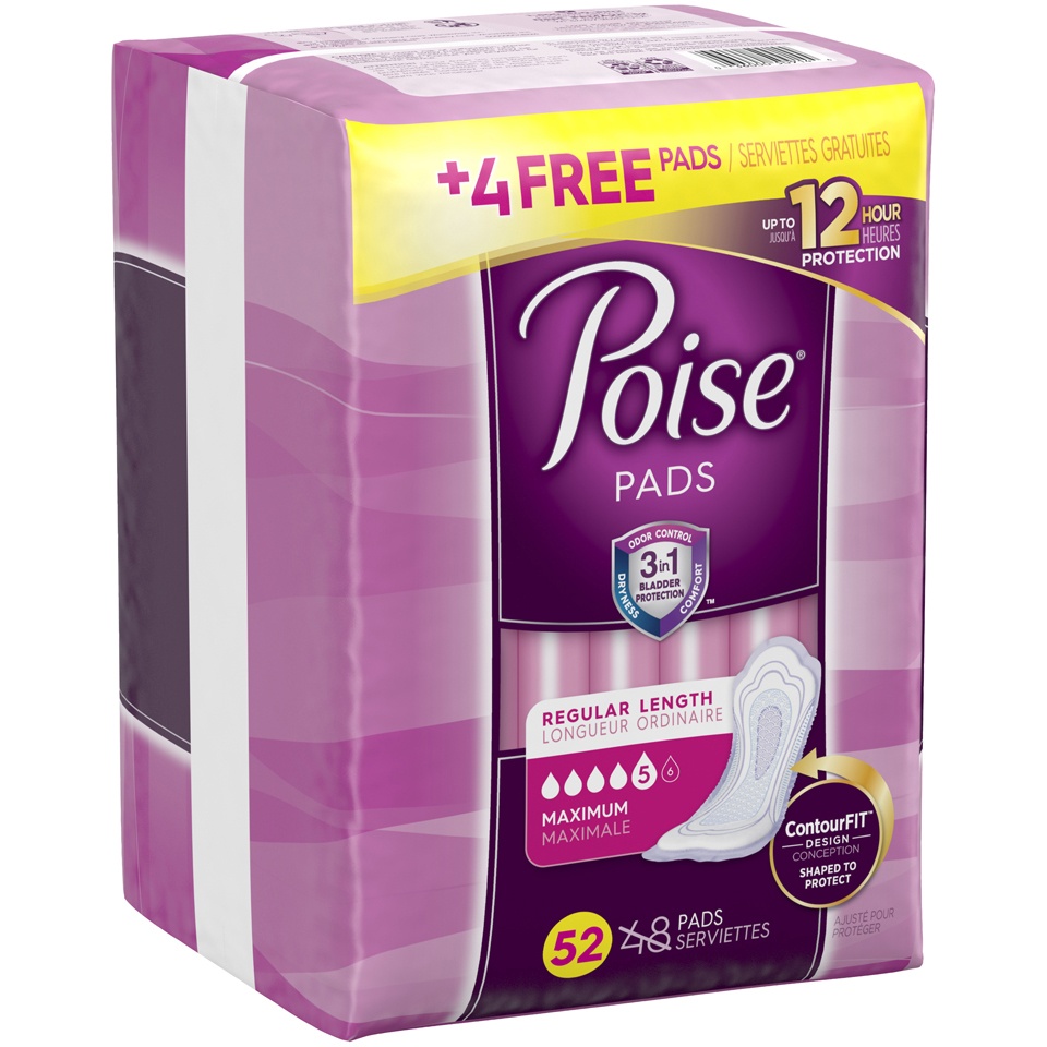 Poise Incontinence Pads, Maximum Absorbency, Regular, 52 Count 1 ct | Shipt