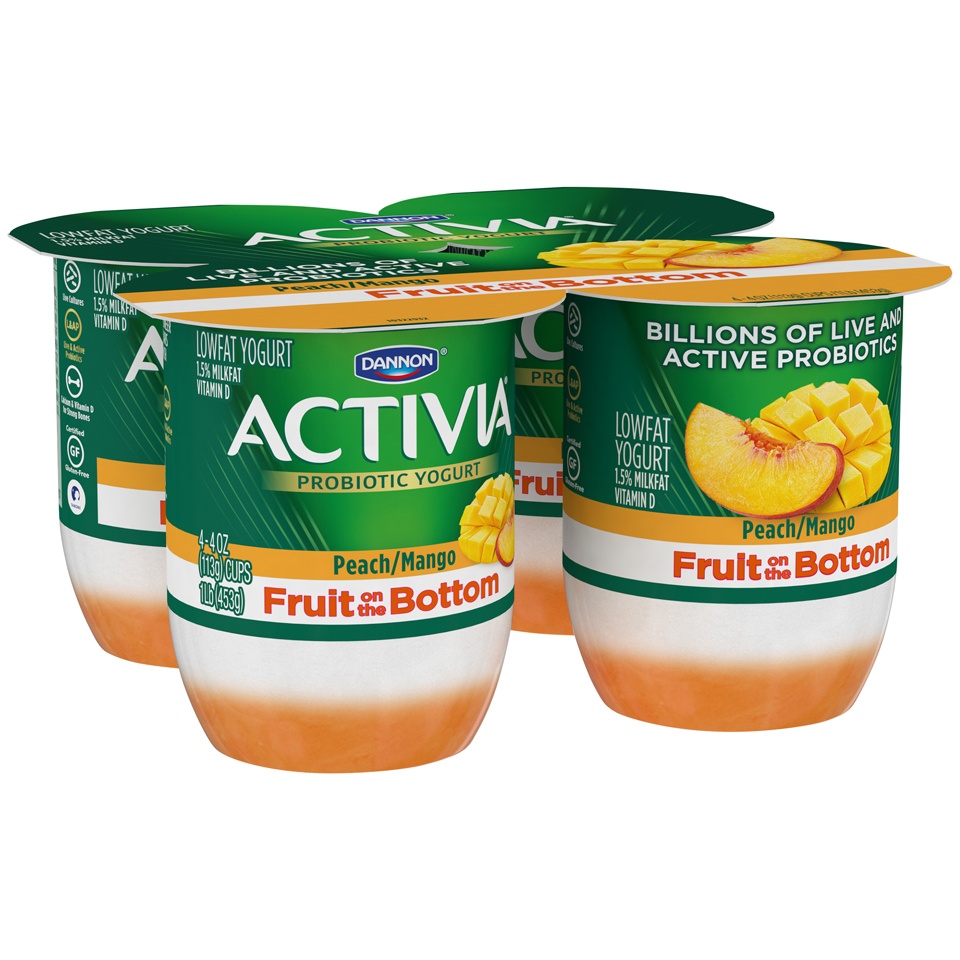 Dannon Activia Fruit Fusion Probiotic Lowfat Yogurt Peach & Mango 4 ct ...