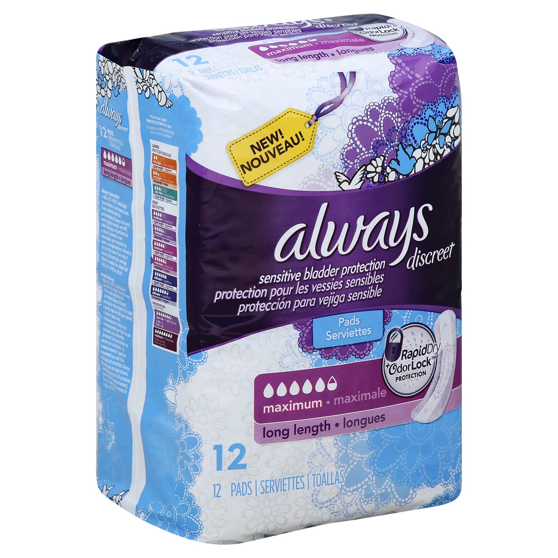 Always Discreet Maximum Absorbency Long Length Incontinence Pads 12 ct ...