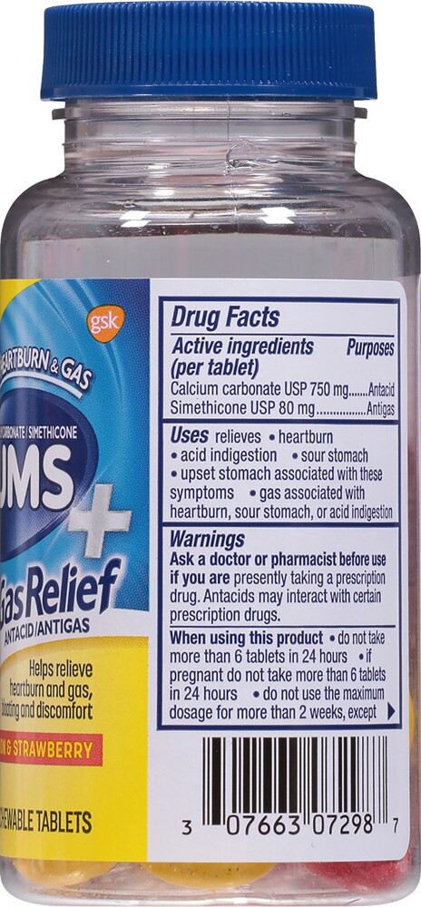 Tums Plus Gas Relief Chewable Tablets - Lemon & Strawberry 28 ct | Shipt